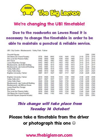 UB1 Timetable Tuesday 14 October | The Big Lemon
