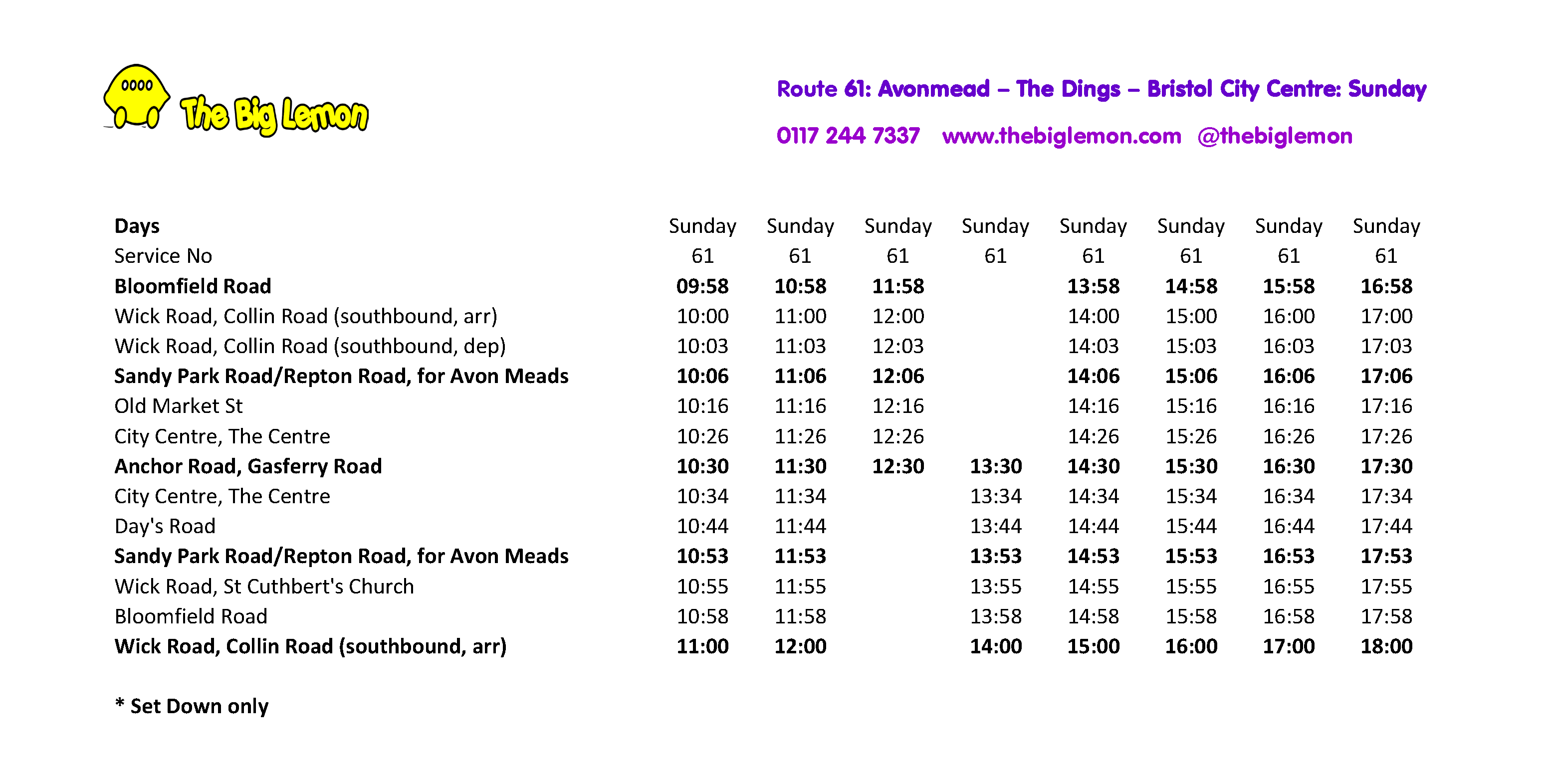 Route 61 – Avonmead – The Dings – Bristol City Centre – Sunday | The ...